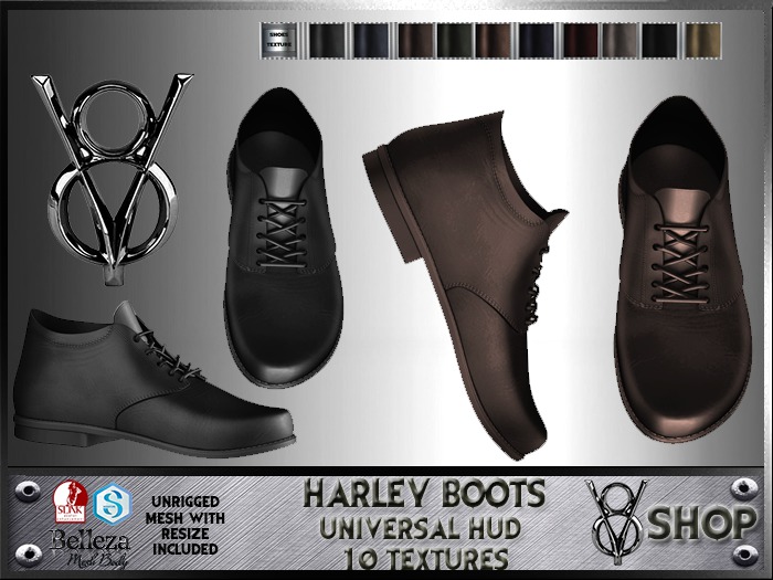 Second Life Marketplace - +V8 SHOP+ HARLEY BOOTS UNIVERSAL HUD 10 TEXTURES
