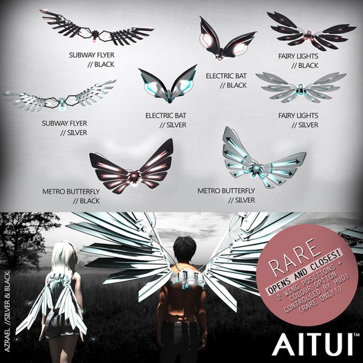 Second Life Marketplace - AITUI - Mechanical Wings - Electric Bat, Silver