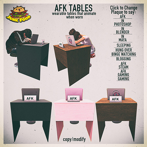 Second Life Marketplace - Junk Food - AFK Table (Black)