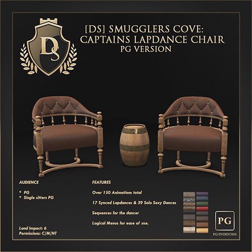 Second Life Marketplace - [Ds] Smugglers Cove: Captain's Lapdance Chair ...