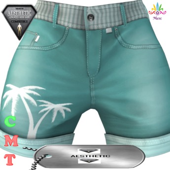 Second Life Marketplace - M - Shorts - Teal Palms - Aesthetic