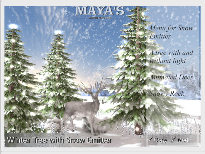 Second Life Marketplace - Mayas - Winter Tree | Emitter Snow | Deer ...