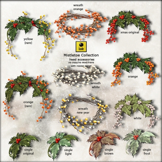 Second Life Marketplace - *LODE* Head Accessory - Mistletoe [yellow] RARE