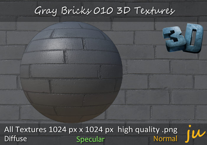 Second Life Marketplace - JU Gray Bricks 010 3D Textures Full Perm