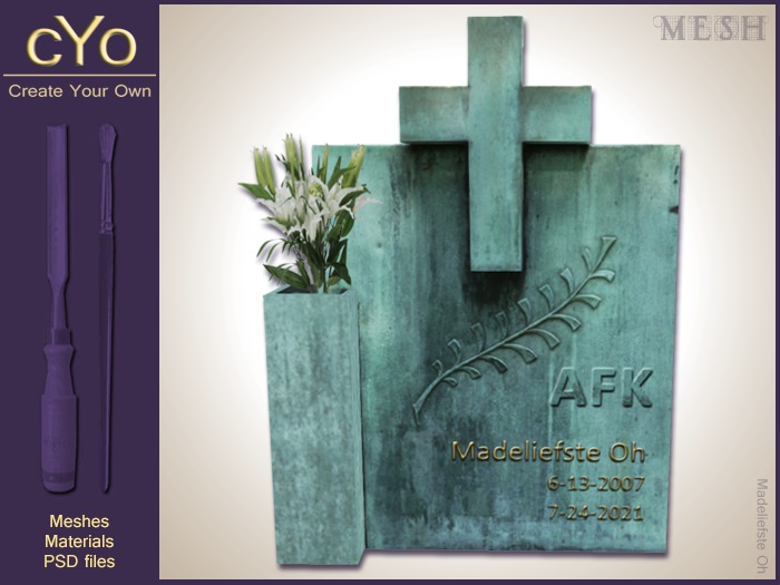 Second Life Marketplace - cYo Tombstone with Vase, 2 meshes, material ...