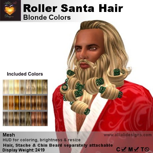 Second Life Marketplace - A&A Roller Santa Hair & Beard Blonde Colors ...