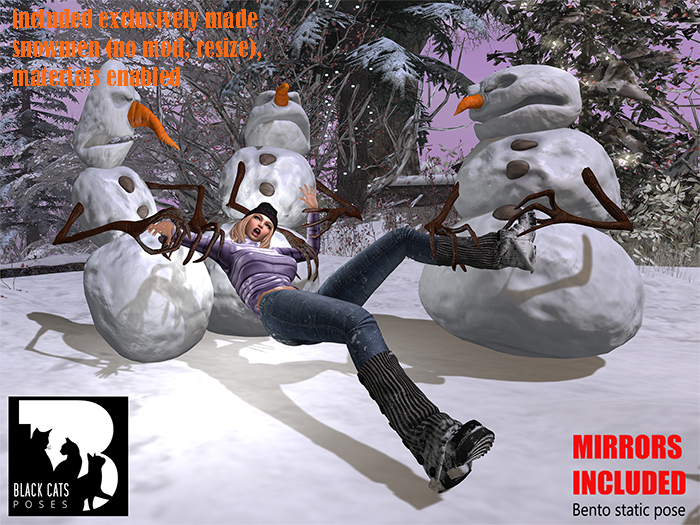 Second Life Marketplace - Black Cats poses - Snowmen Attack! 3 + mirror