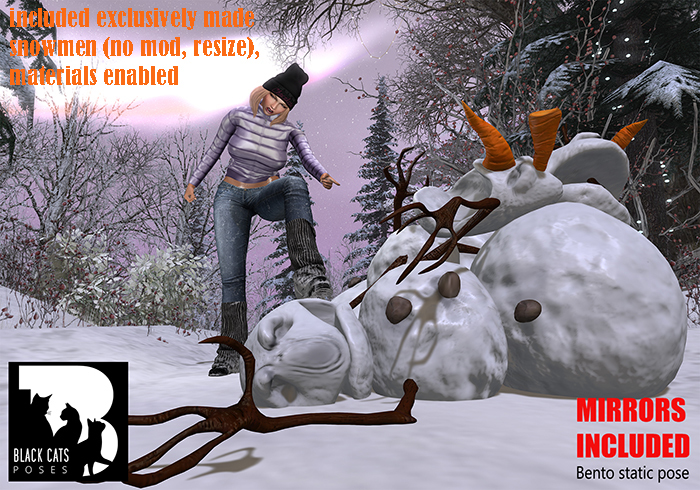 Second Life Marketplace - Black Cats poses - Snowmen Attack! 5 + mirror