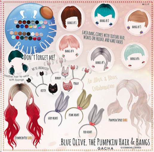 Second Life Marketplace - .Blue Olive. the Pumpkin Hair Gacha - Bangs ...