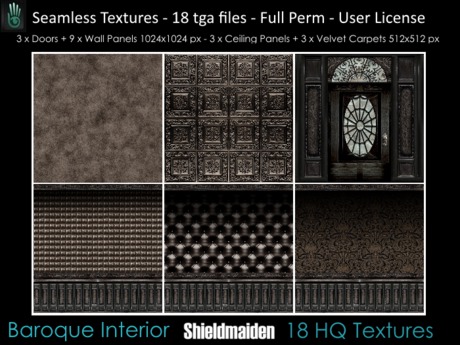 Second Life Marketplace - MSM Baroque Interior - 18 Full Perm Seamless ...