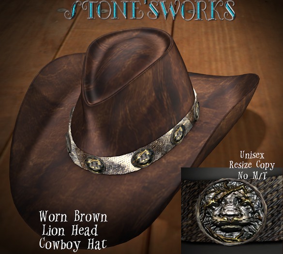 Second Life Marketplace - Worn Brown Lion CB Hat Stone's Works