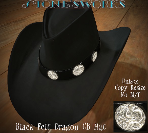 Second Life Marketplace - Black Felt Dragon CB Hat Stone's Works