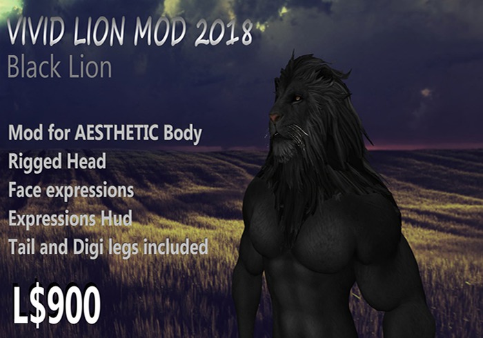 Second Life Marketplace - VIVID AESTHETIC Black Lion Avatar MOD