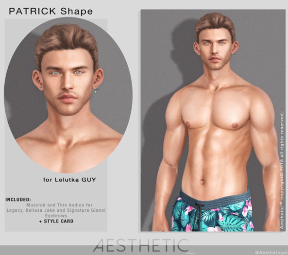 Second Life Marketplace - Aesthetic - Patrick Shape for Lelutka GUY