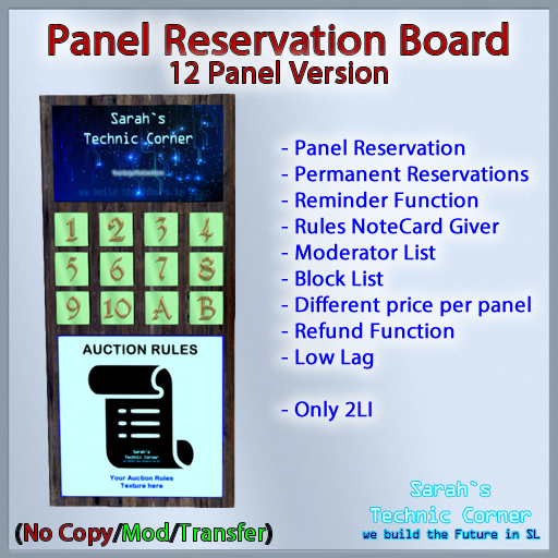 Second Life Marketplace - STC Panel Reservation Board (12 Slots ...