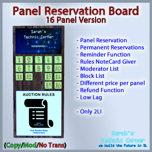 Second Life Marketplace - STC Panel Reservation Board (16 Slots) [Copy]