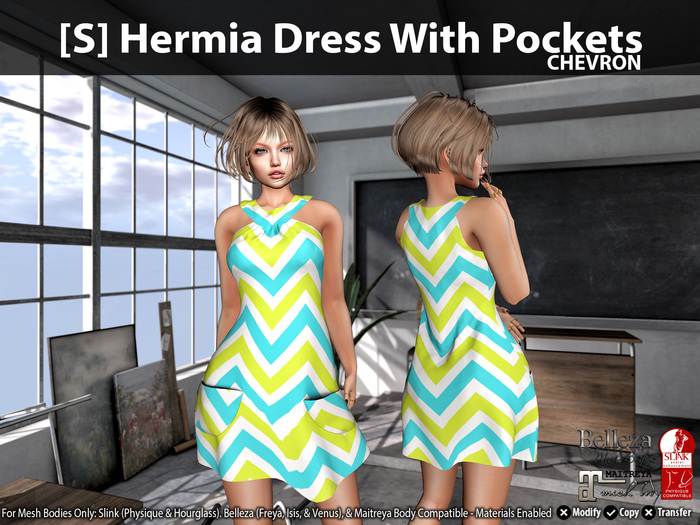 Second Life Marketplace - [S] Hermia Dress With Pockets Chevron
