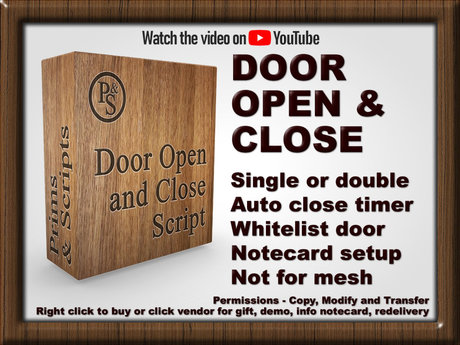 Second Life Marketplace - Prims & Scripts Door Open and Close Script