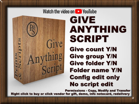 Second Life Marketplace - Prims & Scripts Give Anything Script