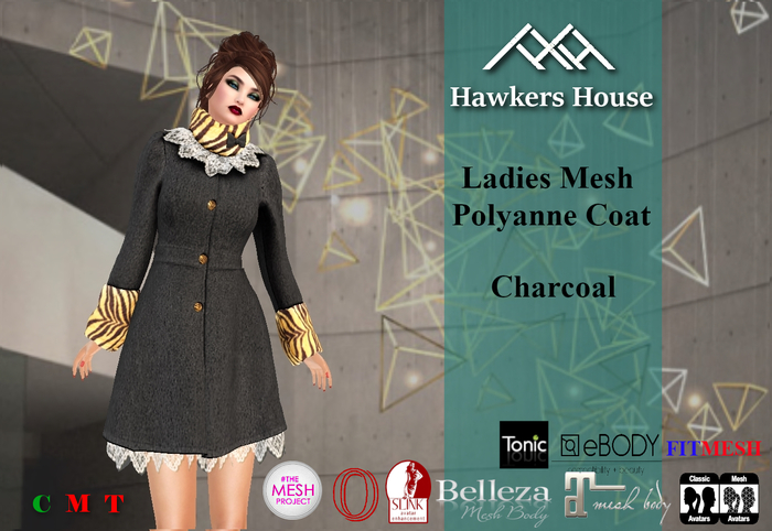 Second Life Marketplace - *HH* Ladies Mesh PollyAnne Coat Charcoal