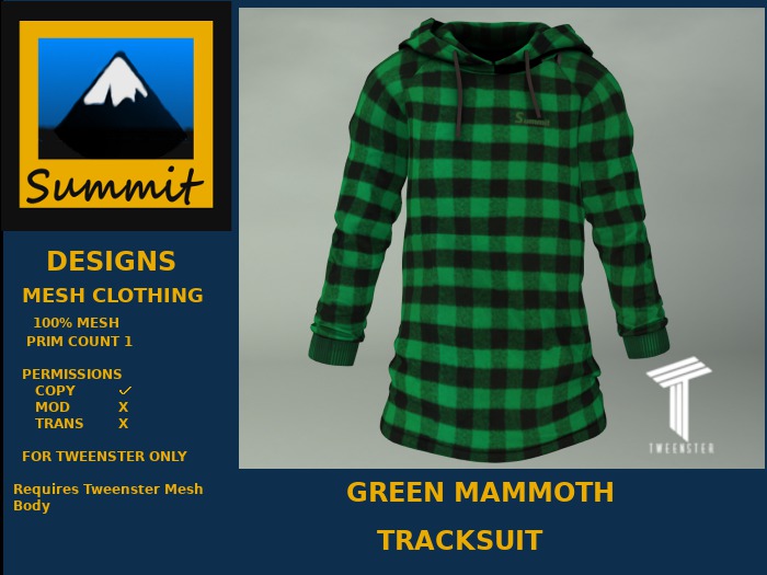Second Life Marketplace - Summit Green Mammoth Tracksuit [Tweenster]