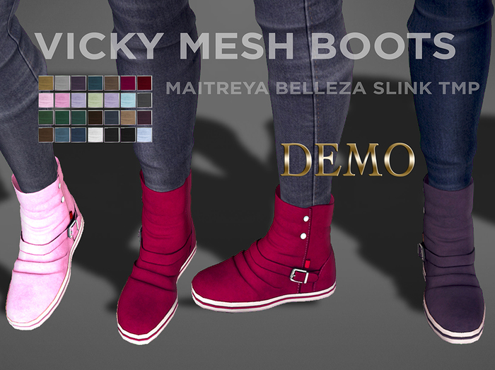Second Life Marketplace - ::TD:: Vicky Mesh Ankle Boots - Flat Feet ...