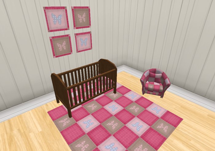 Second Life Marketplace - Dark Wood Cot with Pink Bedding