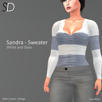 Second Life Marketplace - S/D Sandra - White and Slate Striped Sweater ...