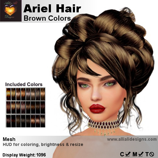 Second Life Marketplace - A&A Ariel Hair Brown Colors V2, boxed