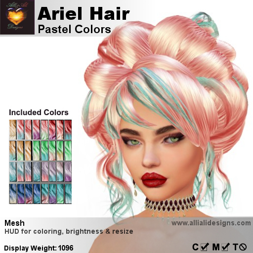 Second Life Marketplace - A&A Ariel Hair Pastel Colors V2, boxed