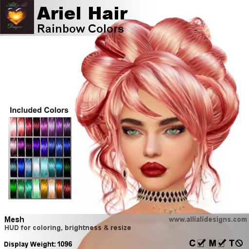 Second Life Marketplace - A&A Ariel Hair Rainbow Colors V2, boxed