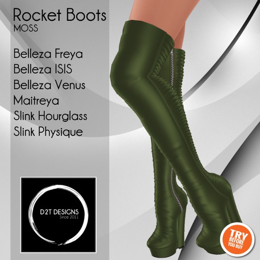 Second Life Marketplace - [D2T Designs] Rocket Boots - Moss (Unpack HUD)