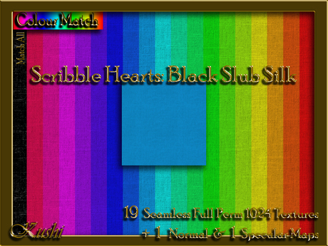 Second Life Marketplace - Scribble Hearts Black Slub Silk Solids Textures