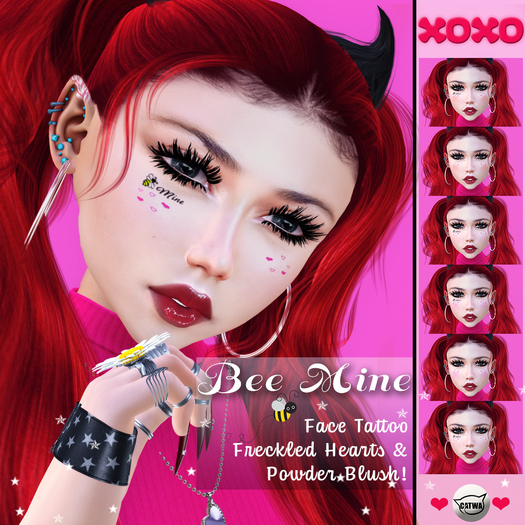 Second Life Marketplace - XOXO / Bee Mine / Catwa Face Tattoo Pack