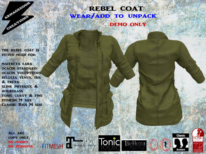 Second Life Marketplace - REBEL COAT DEMO