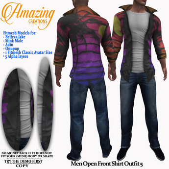 Second Life Marketplace - AmAzInG CrEaTiOnS Men Open Front Shirt Outfit 5