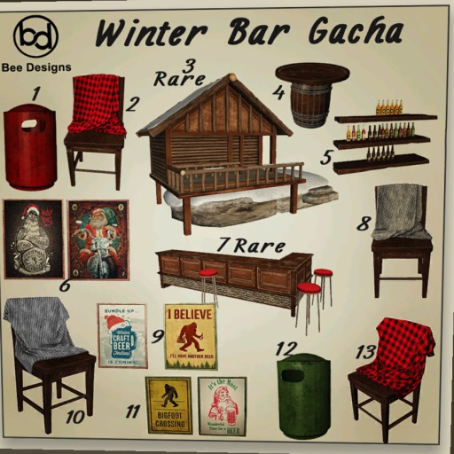 Second Life Marketplace - Bee Designs Winter Bar Gacha 3 RARE