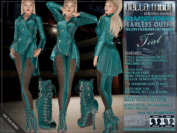 Second Life Marketplace - Bella Moda: Indumento Intrepido Teal Fearless ...