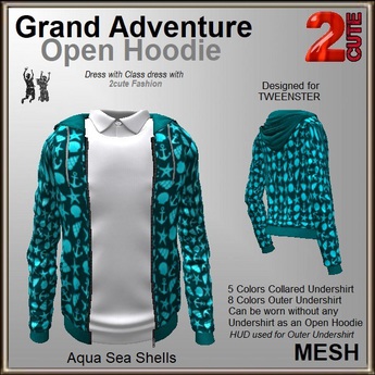 Second Life Marketplace - 2cute Grand Adventure Open Hoodie - Sea ...
