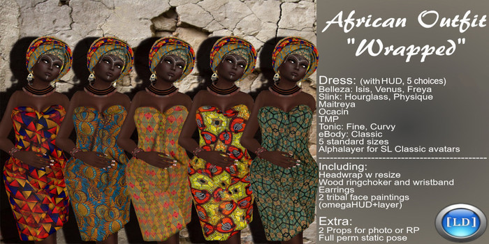 Second Life Marketplace [ld] African Outfit Wrapped Dress