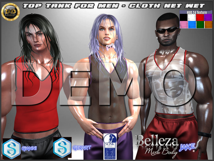 Second Life Marketplace - ☾ⅅⅅ☽ Top tank for Men - Cloth Net Wet [ DEMO ]