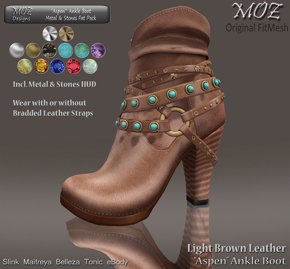 Second Life Marketplace - !MOZ "Aspen" Ankle Boot - Light Brown Leather ...