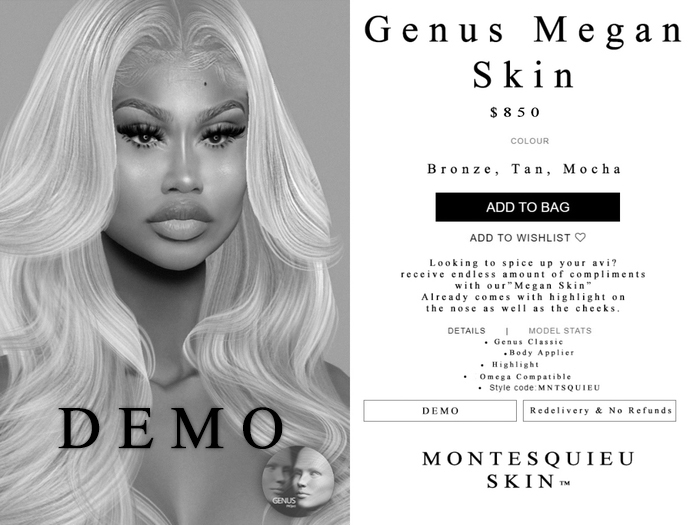 Second Life Marketplace - Montesquieu - Megan Skin [DEMO]