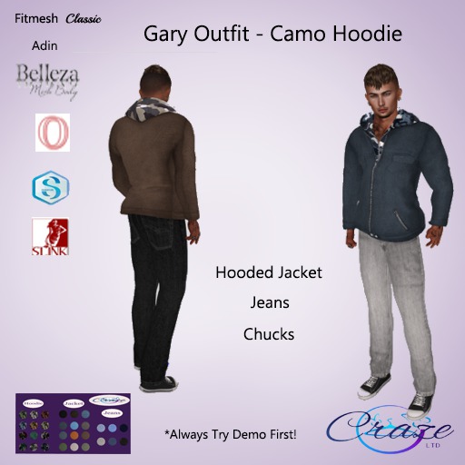 Second Life Marketplace - Gary Hoodie Jacket outfit - DEMO