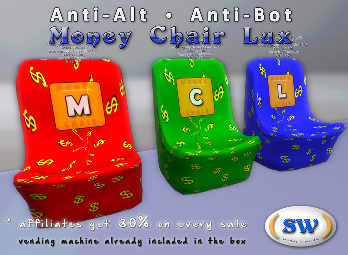 Second Life Marketplace - [L$200 OFF] (SW) Money Chair Lux - Anti-Alt ...