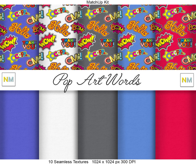 Second Life Marketplace - Pop Art Words Matchup Kit 10 Seamless Textures NM