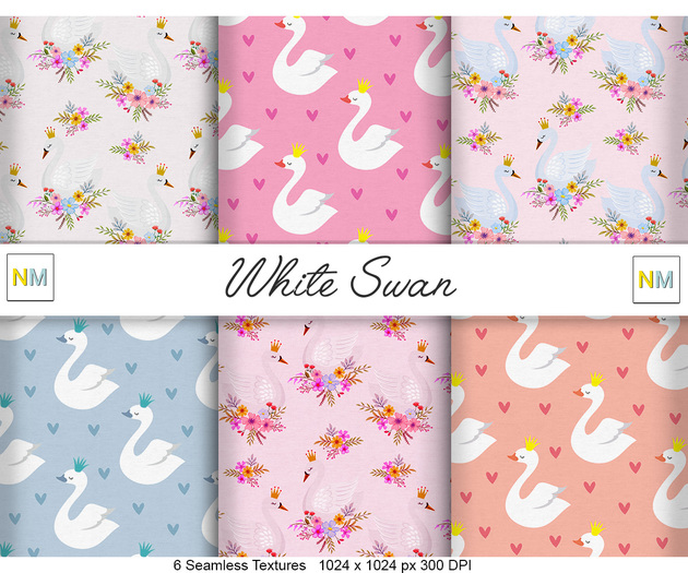 Second Life Marketplace - White Swan Patterns Kit 6 Seamless Textures NM
