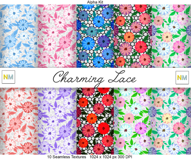 Second Life Marketplace - Charming Lace Alpha Kit 10 Seamless Textures NM