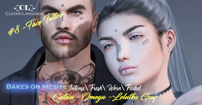 Second Life Marketplace - -[CL]- #8 Face Tattoo F/M (BOM/CATWA)(OMEGA ...