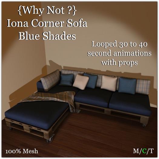 Second Life Marketplace - {Why Not?} Iona Couples Corner Sofa Blue ...